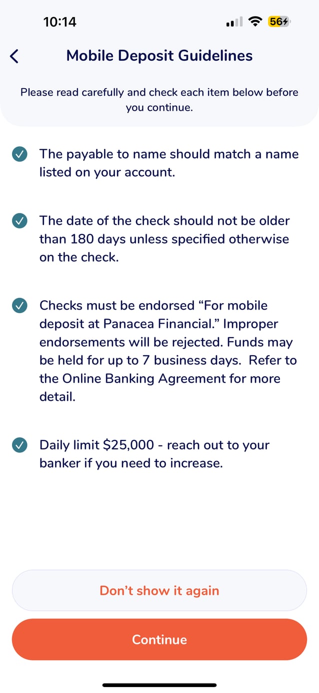 How do I process a mobile check deposit?