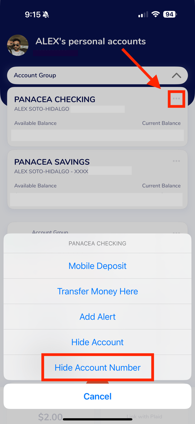 How can I see my full account number online?