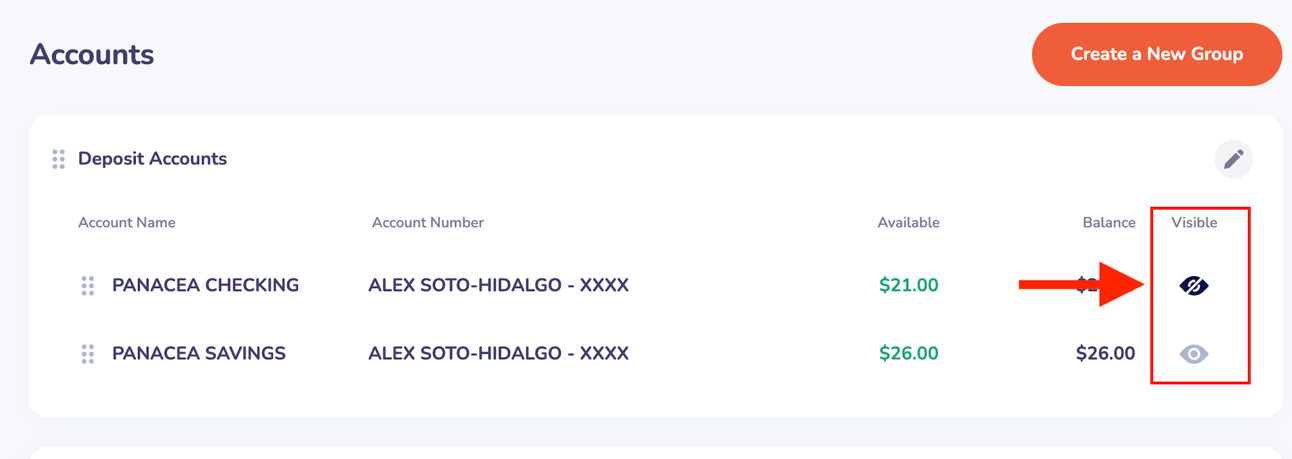 How do I hide / unhide my accounts?